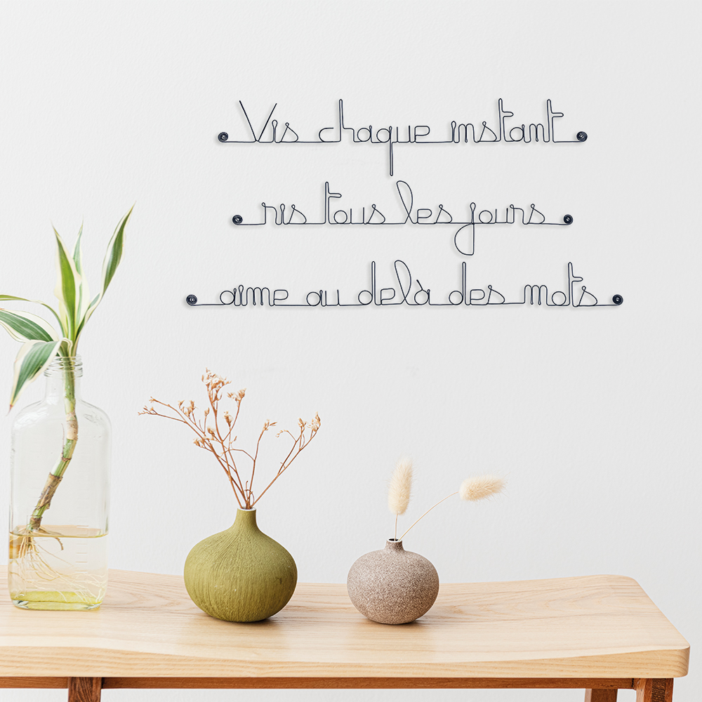 Citation en fil de fer " Vis chaque instant, ris tous les jours, aime ...