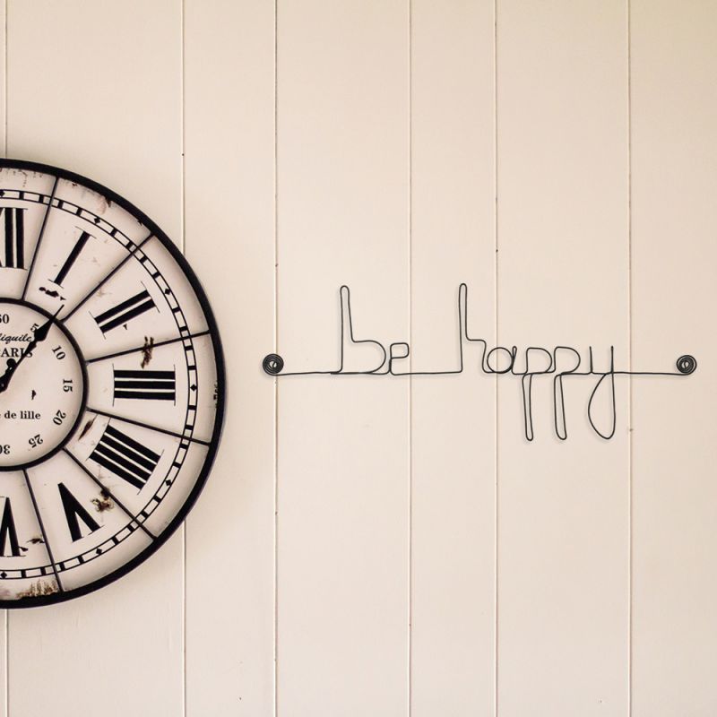 Décoration murale en fil de fer - Message: Be happy - Bijoux De Mur